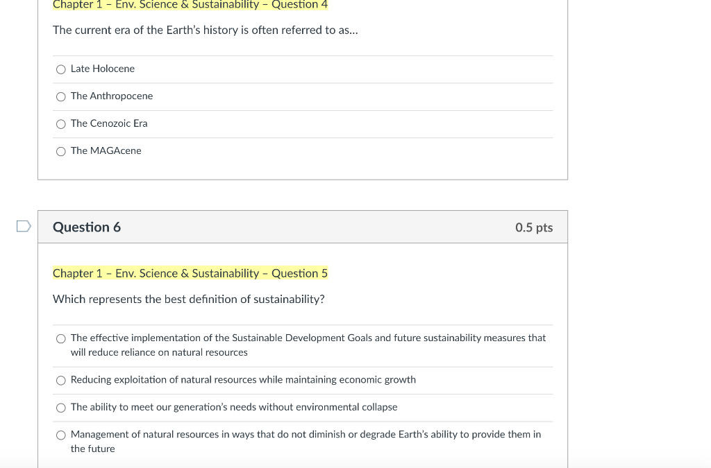 Solved Chapter 1 - Env. Science & Sustainability - Question | Chegg.com