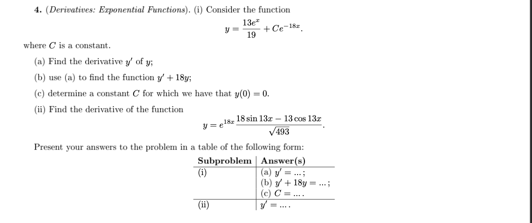 Solved y = 19 4. (Derivatives: Exponential Functions). (i) | Chegg.com