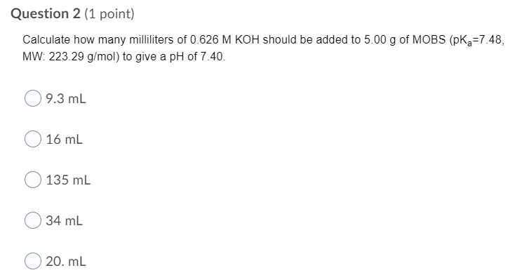 Solved Question 2 (1 point) Calculate how many milliliters | Chegg.com