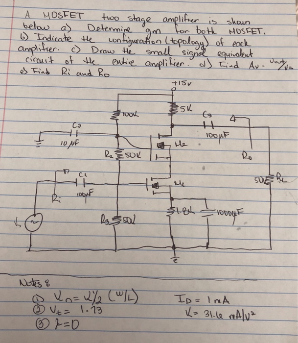 Solved A HOSFET tuwo stage ampliter is skouo belaw a Detenmi | Chegg.com