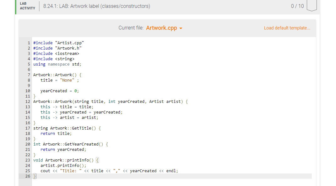 Solved Given main0, complete the Artist class (in files | Chegg.com