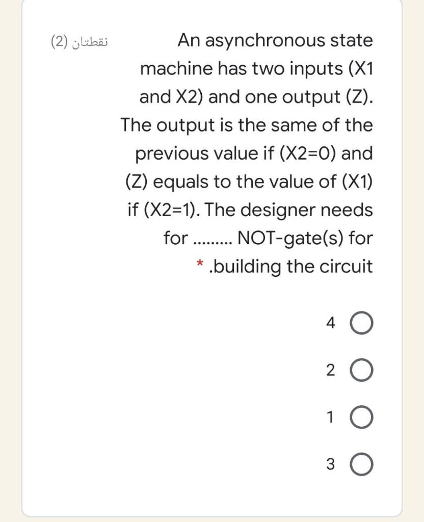 Solved نقطتان (2) An asynchronous state machine has two | Chegg.com