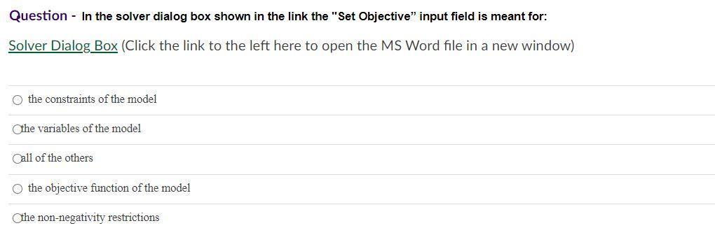 Solved Question In The Solver Dialog Box Shown In The Link 6532