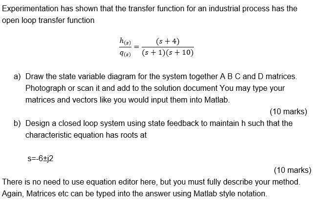 Experimentation has shown that the transfer function | Chegg.com