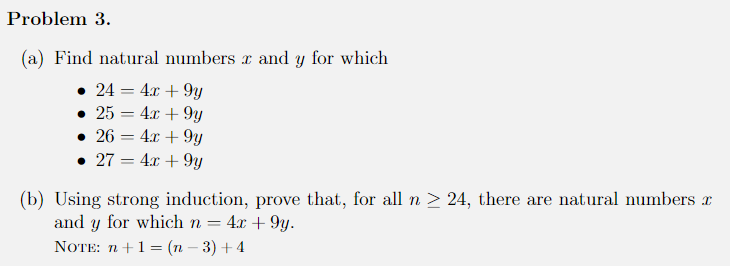Solved (a) Find natural numbers x and y for which - 24=4x+9y | Chegg.com