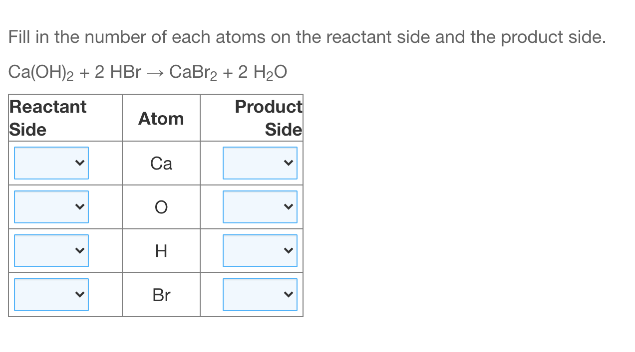 Solved Fill in the number of each atoms on the reactant side | Chegg.com
