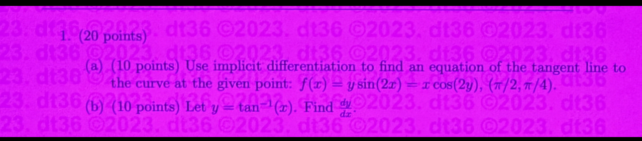 Solved (a) (10 points) Use implicit differentiation to find | Chegg.com