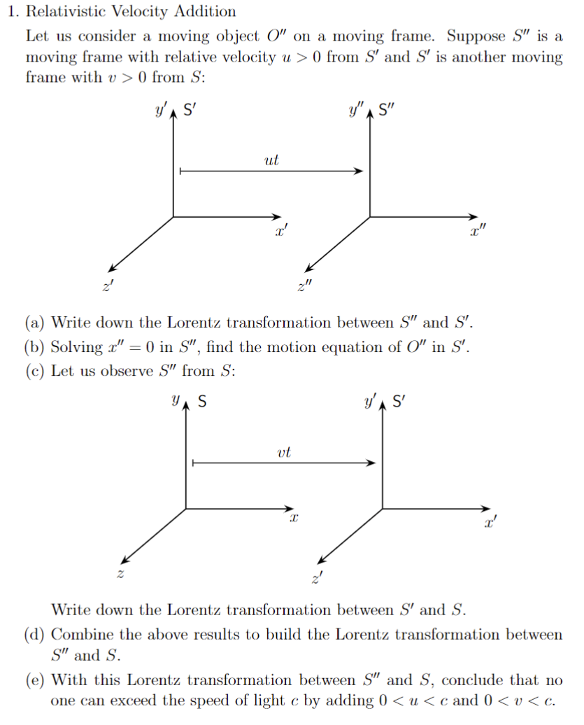 Solved 1. Relativistic Velocity Addition Let us consider a | Chegg.com
