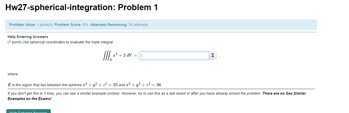 Solved Hw27-spherical-integration: Problem 1 Problem Value: | Chegg.com