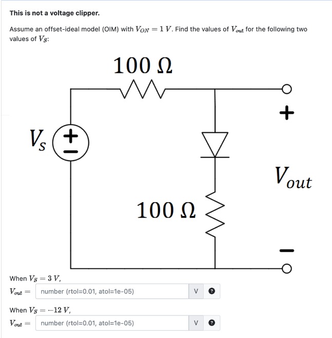 Solved Assume an ﻿offset-ideal model (OIM) ﻿with VON=1V. | Chegg.com