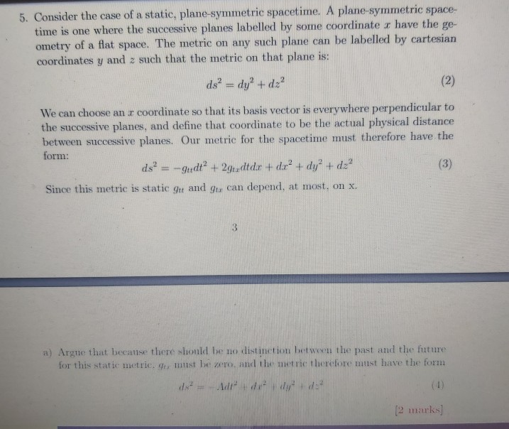 5 Consider The Case Of A Static Plane Symmetric