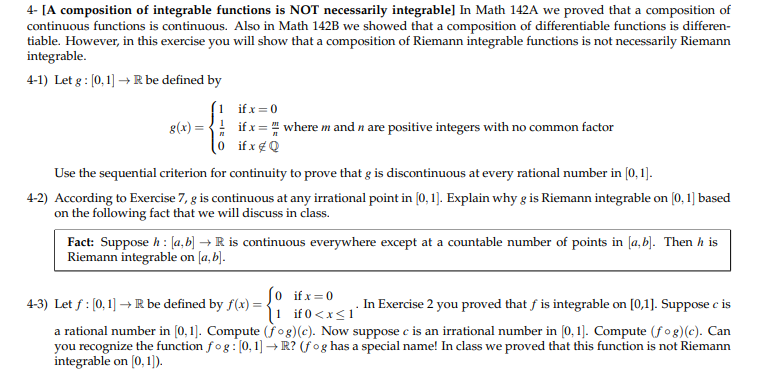 Solved 4- [A composition of integrable functions is NOT | Chegg.com