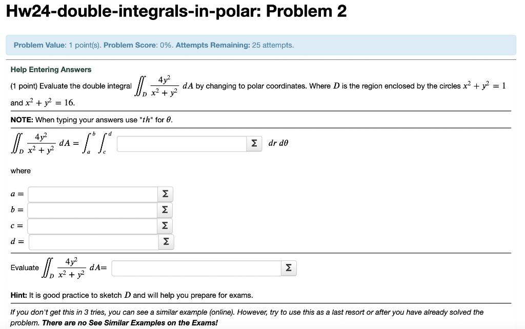 Solved Hw24-double-integrals-in-polar: Problem 2 Problem | Chegg.com