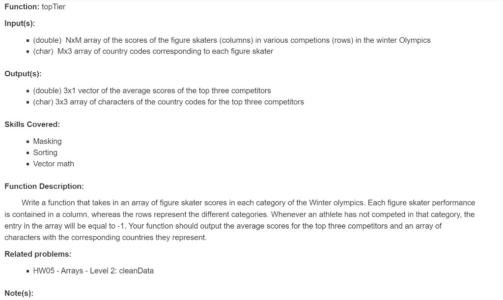 Solved Function: top Tier Input(s): • (double) NxM array of | Chegg.com