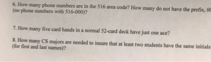 Solved 6. How many phone numbers are in the 516 area code? | Chegg.com