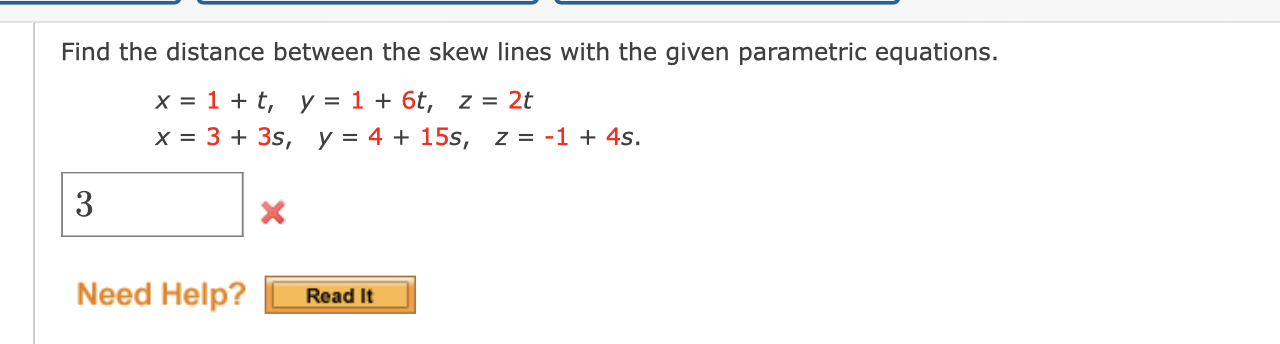 [Solved]: Find the distance between the skew lines with th