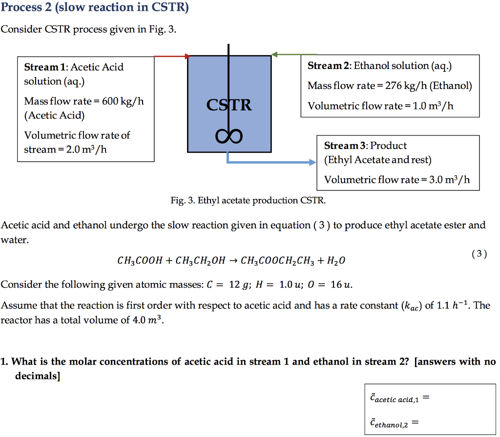 Solved Process 2 (slow reaction in CSTR) Consider CSTR | Chegg.com