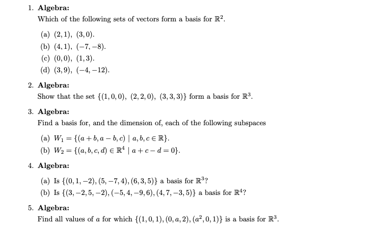 Solved 1. Algebra: Which of the following sets of vectors | Chegg.com