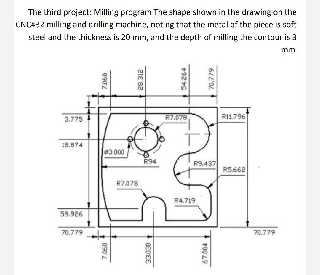Solved The third project: Milling program The shape shown in | Chegg.com