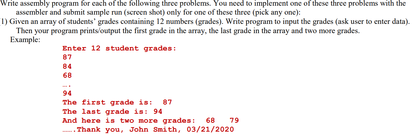 Write assembly program for each of the following | Chegg.com