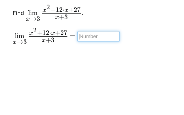 Solved x2+12.2+27 Find lim x3 3+3 (2+12-x+27 3+3 lim x +3 = | Chegg.com