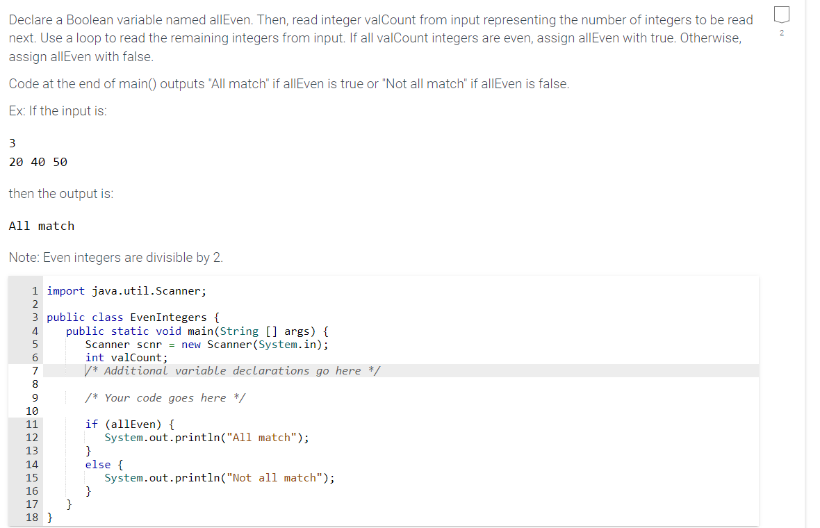 Solved Declare a Boolean variable named allEven. Then, read | Chegg.com