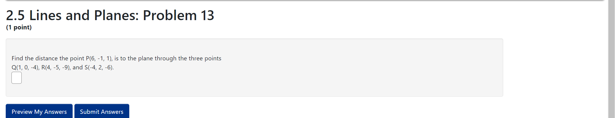 Solved 2.5 Lines and Planes: Problem 13 (1 point) Find the | Chegg.com