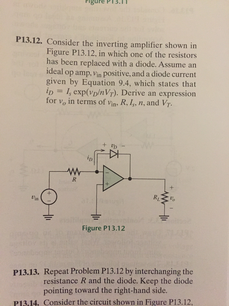 Solved rigure PI3.l P13.12. Consider the inverting amplifier | Chegg.com