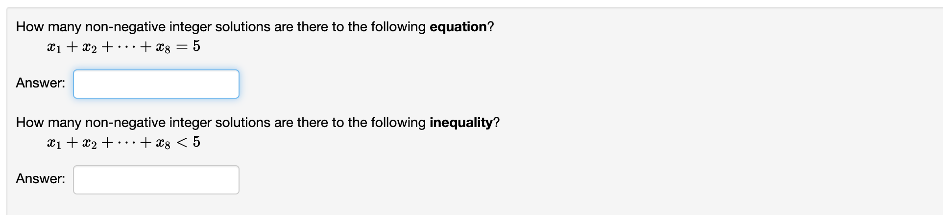 Solved x1+x2+⋯+x8=5 Answer: How many non-negative integer | Chegg.com