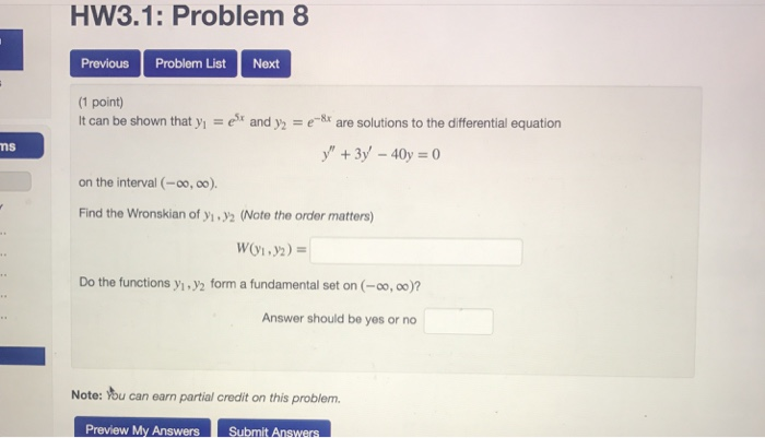 Solved HW3.1: Problem 8 Previous Problem ListNext 1 point) | Chegg.com