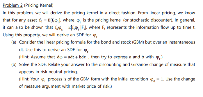 Problem 2 (Pricing Kernel) In this problem, we will | Chegg.com