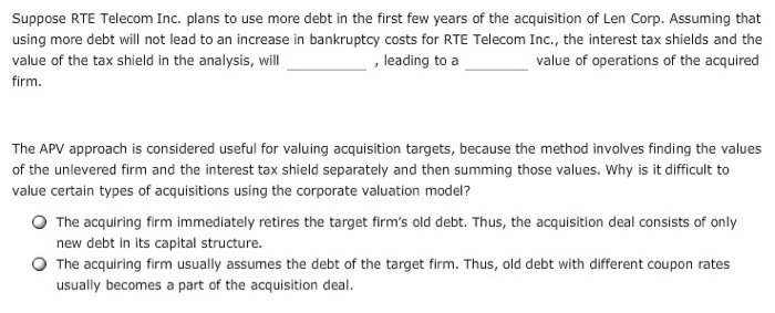 Solved 4. Merger analysis - Adjusted present value (APV) | Chegg.com