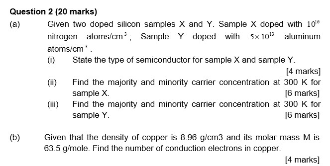 Solved Question 2 (20 ﻿marks)(a) ﻿Given two doped silicon | Chegg.com