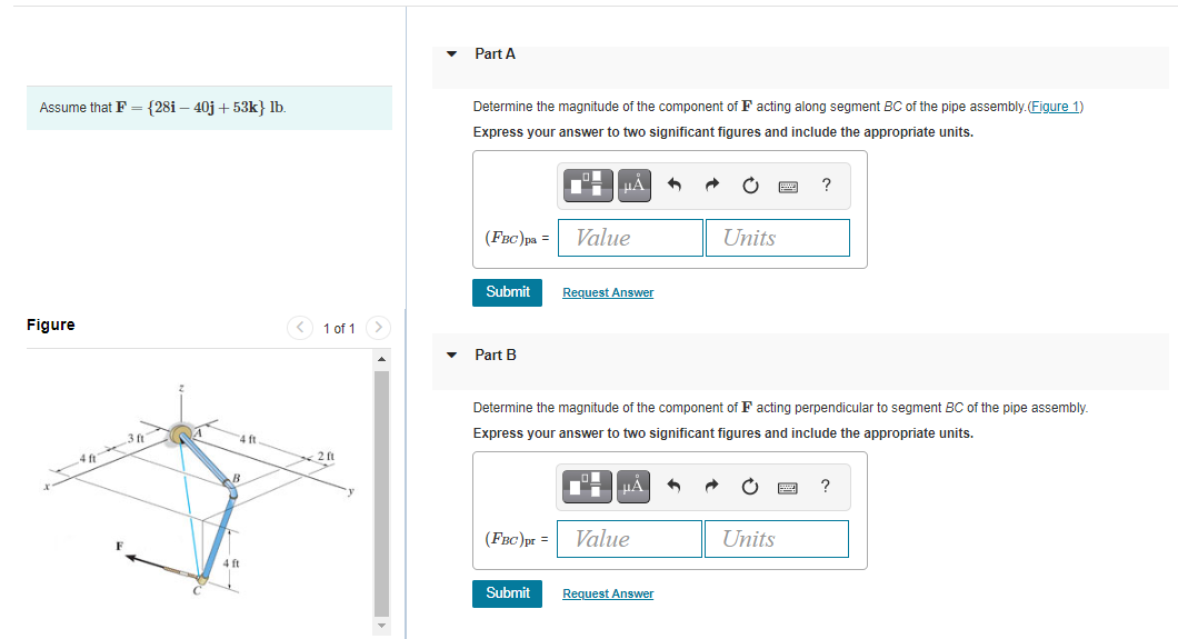 Solved Part A Assume that F = {28i – 40j + 53k} lb. | Chegg.com