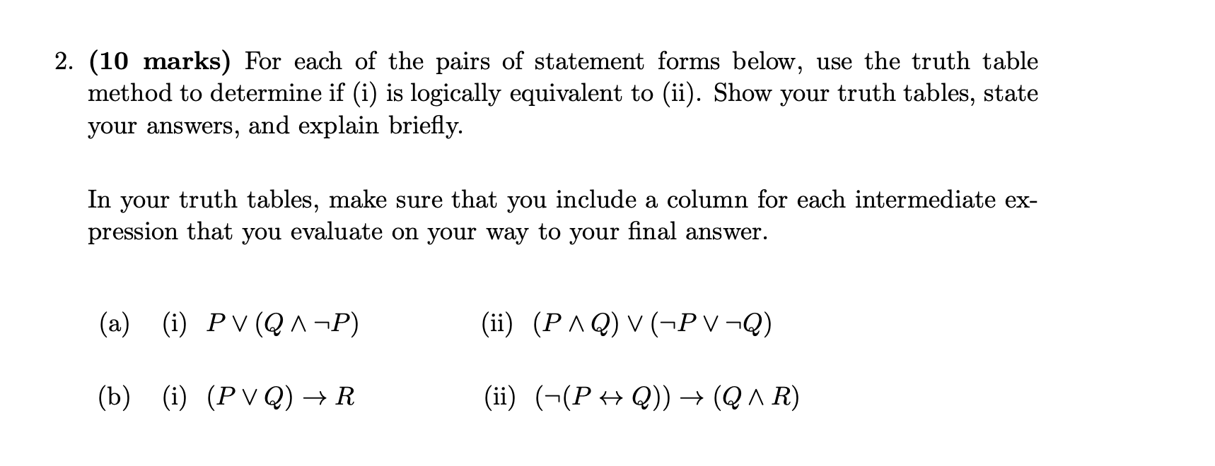 Solved 7 2. (10 marks) For each of the pairs of statement | Chegg.com