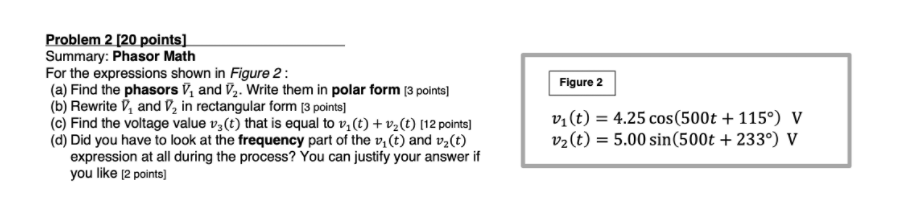 Solved Figure 2 Problem 2 [20 points) Summary: Phasor Math | Chegg.com