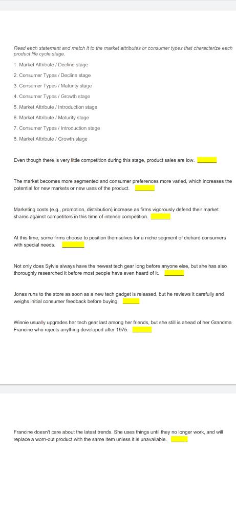 Solved Read each statement and match it to the market | Chegg.com