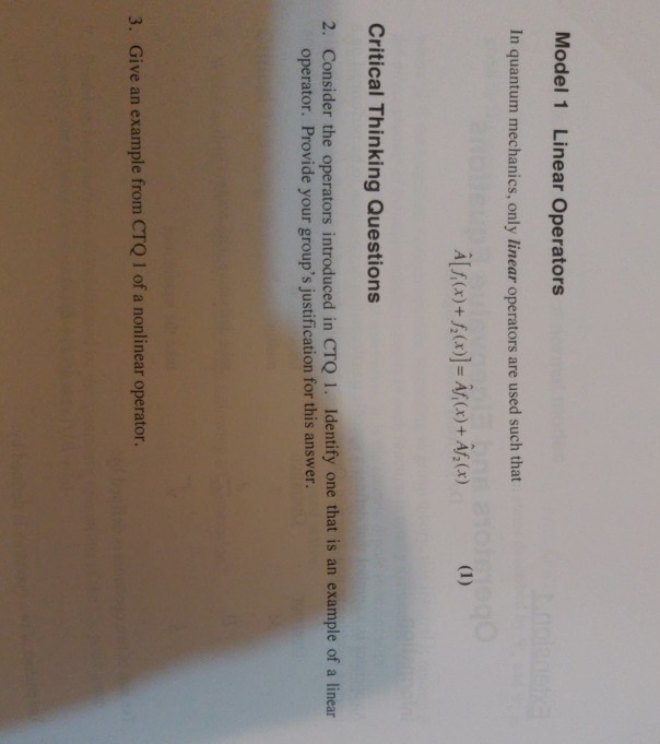 Solved Model 1 Linear Operators In quantum mechanics, only | Chegg.com