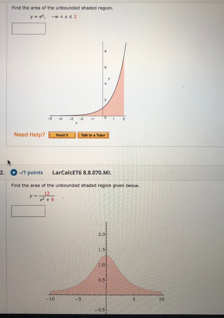 Solved Find the area of the unbounded shaded region. y = et, | Chegg.com
