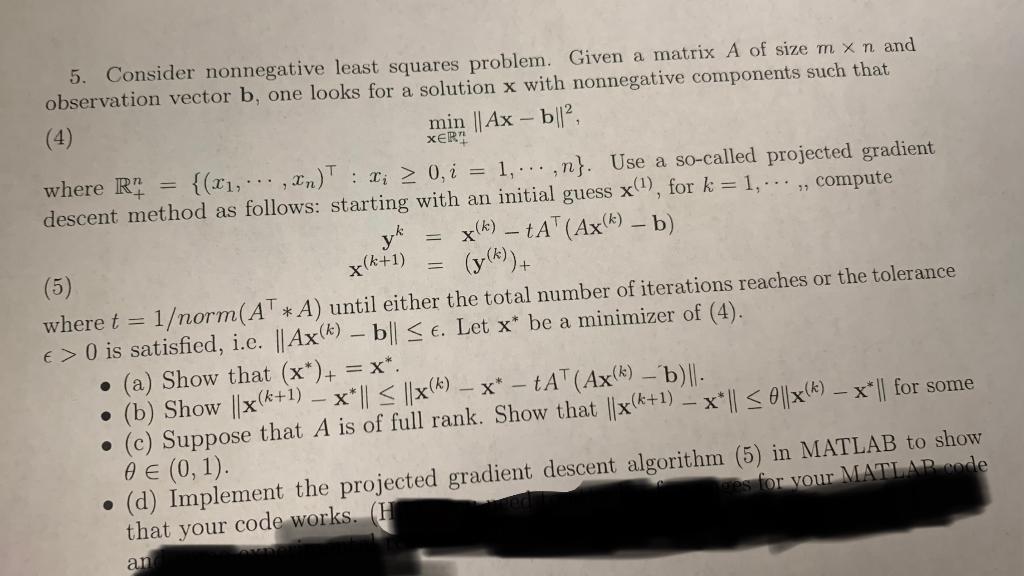 5 Consider Nonnegative Least Squares Problem Given