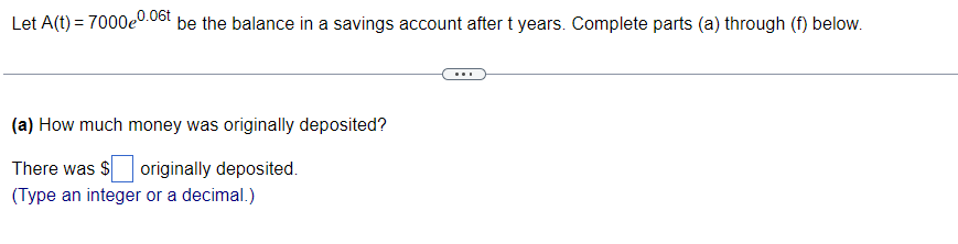 Solved Let A(t)=7000e0.06t be the balance in a savings | Chegg.com