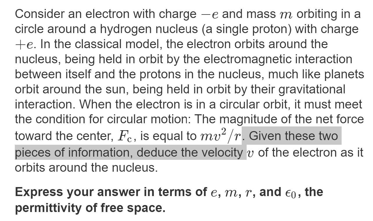 Solved Consider An Electron With Charge E And Mass M