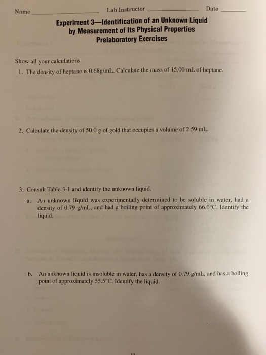 Solved Name Lab Instructor Date Experiment 3 Identification
