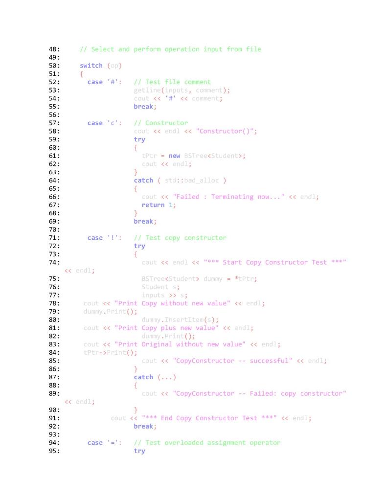 Help writing the .cpp file C++ the bstree.cpp All | Chegg.com