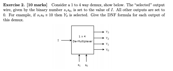 Solved Exercise 2. [10 marks] Consider a 1 to 4 way demux, | Chegg.com