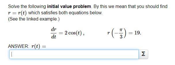 Solved Solve the following initial value problem. By this we | Chegg.com