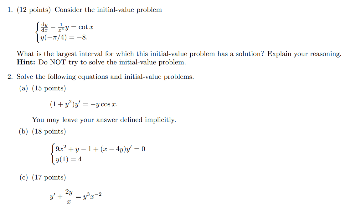 Solved 1. (12 points) Consider the initial-value problem { | Chegg.com
