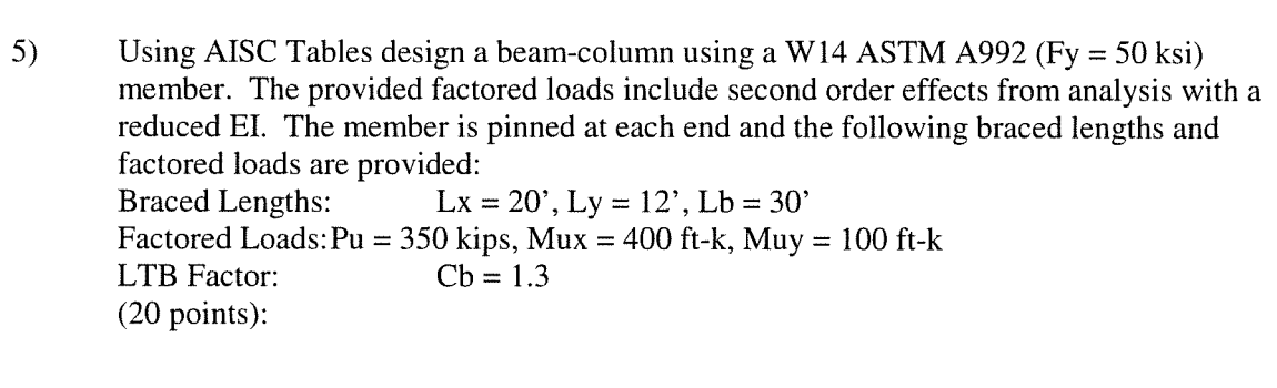 Solved 5) Using AISC Tables design a beam-column using a W14 | Chegg.com