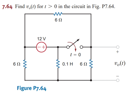 Solved 7.64 ﻿Find vo(t) ﻿for t>0 in ﻿the circuit in ﻿Fig. | Chegg.com