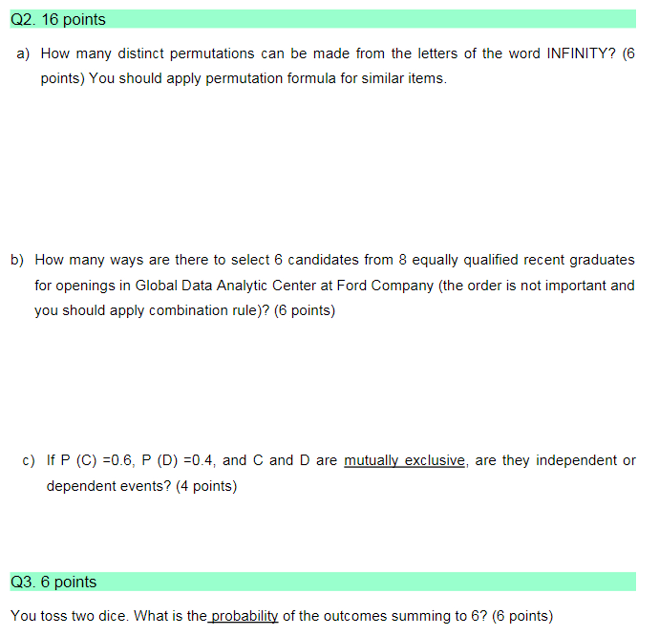 Solved Q2. 16 ﻿pointsa) ﻿How many distinct permutations can | Chegg.com